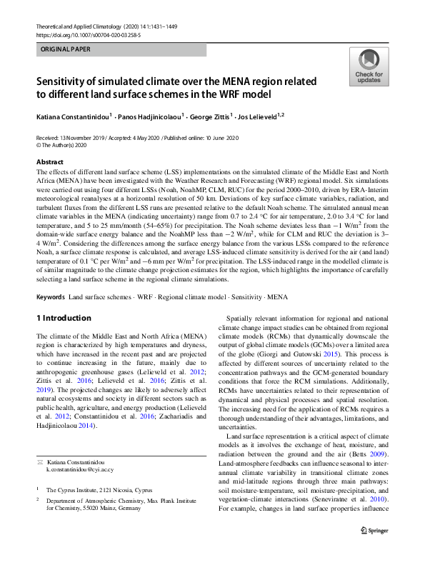 (PDF) Sensitivity of simulated climate over the MENA region related to ...