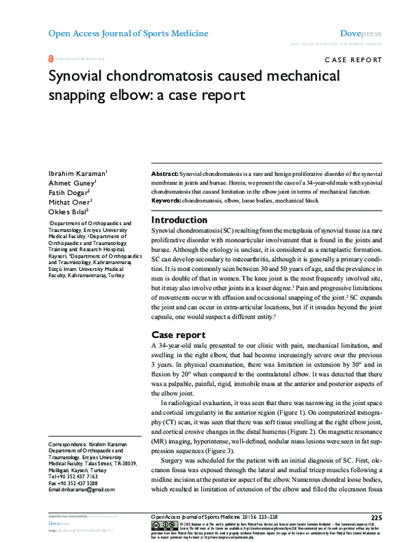 (PDF) Synovial chondromatosis caused mechanical snapping elbow: a case ...