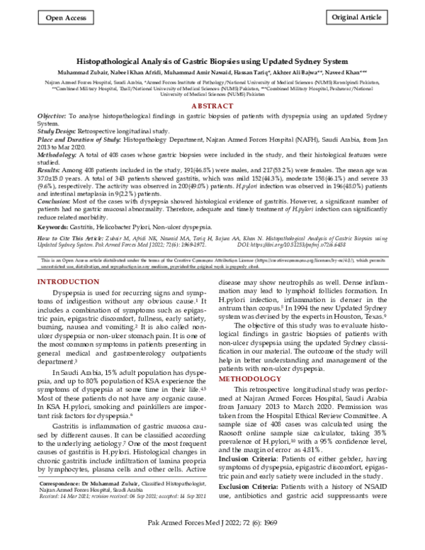 (PDF) Histopathological Analysis of Gastric Biopsies using Updated ...