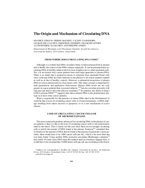 (PDF) The Origin and Mechanism of Circulating DNA
