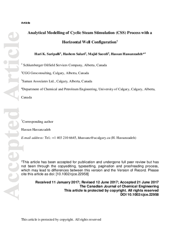 (PDF) Analytical Modelling of Cyclic Steam Stimulation Using Pseudo ...