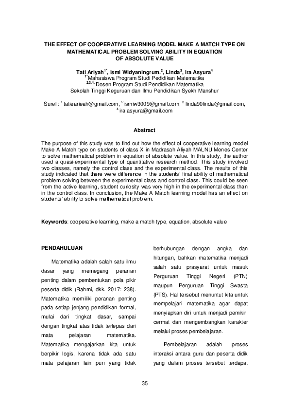 (PDF) The Effect of Cooperative Learning Model Make a Match Type on ...