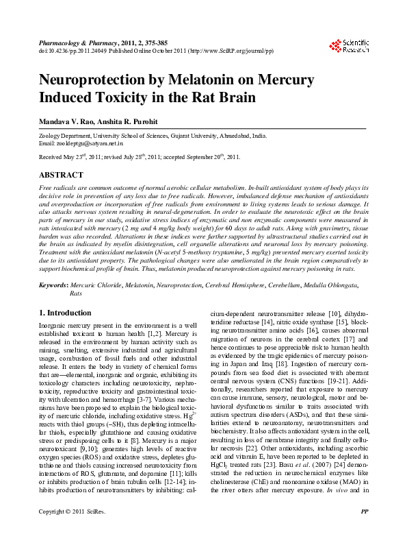 (PDF) Neuroprotection by Melatonin on Mercury Induced Toxicity in the ...