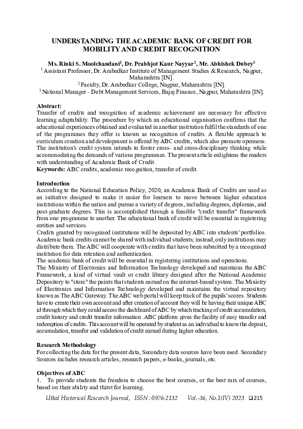 (PDF) UNDERSTANDING THE ACADEMIC BANK OF CREDIT FOR MOBILITY AND CREDIT ...