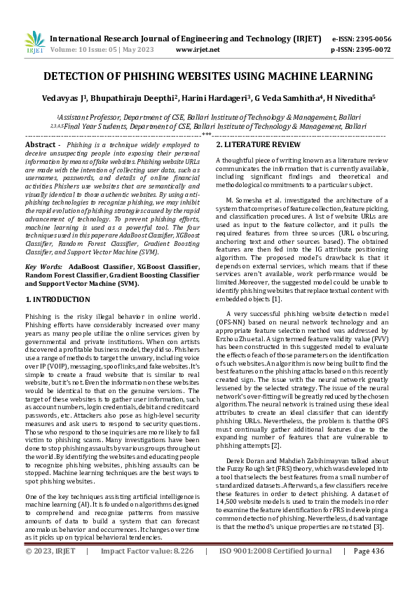 (PDF) DETECTION OF PHISHING WEBSITES USING MACHINE LEARNING