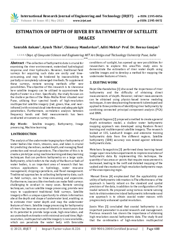 (PDF) ESTIMATION OF DEPTH OF RIVER BY BATHYMETRY OF SATELLITE IMAGES