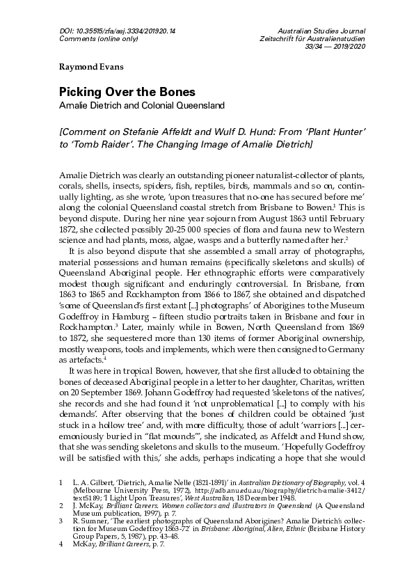 (PDF) Picking Over the Bones: Amalie Dietrich and Colonial Queensland