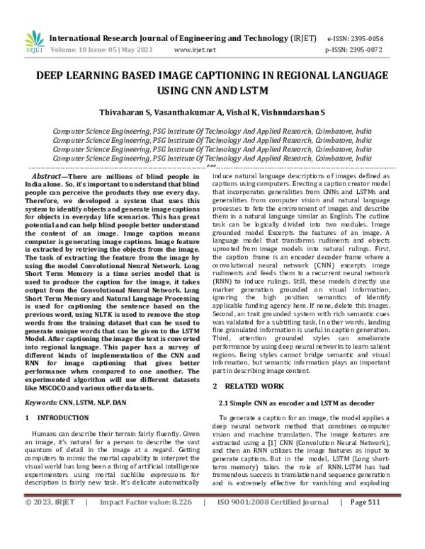 (PDF) DEEP LEARNING BASED IMAGE CAPTIONING IN REGIONAL LANGUAGE USING ... (PDF) DEEP LEARNING BASED IMAGE CAPTIONING IN REGIONAL LANGUAGE USING ...