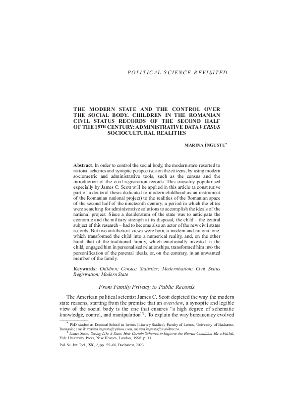 (PDF) The Modern State and the Control Over the Social Body. Children ...