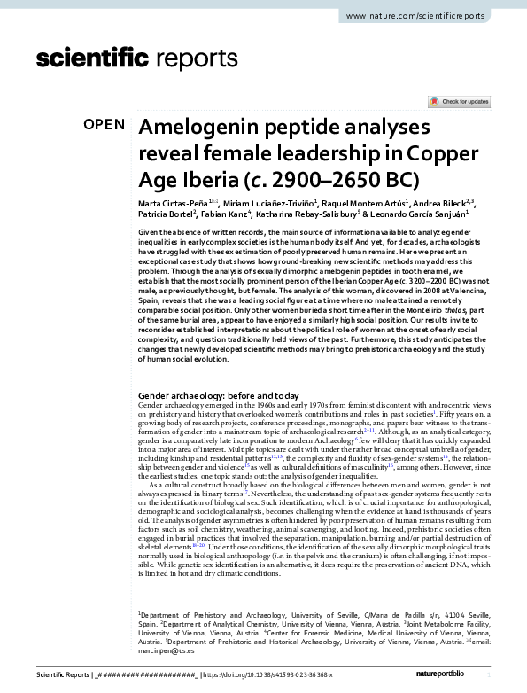 (PDF) "Amelogenin peptide analyses reveal female leadership in Copper ...