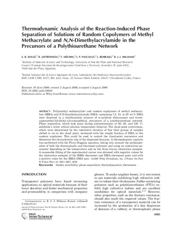 (PDF) Thermodynamic analysis of the reaction-induced phase separation ...