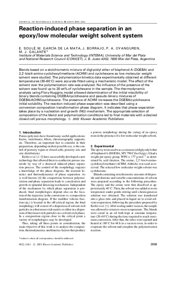 (PDF) Reaction-induced phase separation in an epoxy/low molecular ...