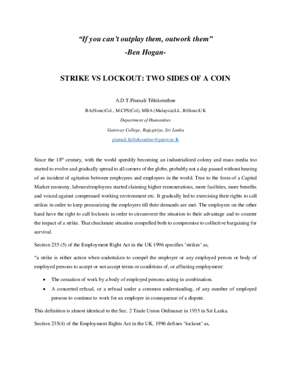(PDF) STRIKE VS LOCKOUT: TWO SIDES OF A COIN