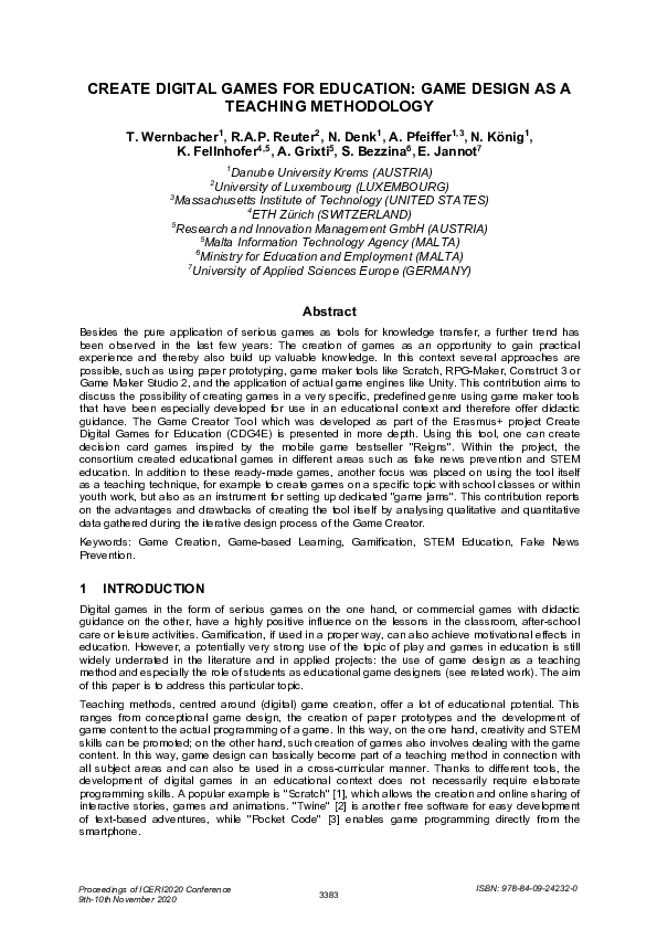 (PDF) Create Digital Games for Education: Game Design as a Teaching Methodology