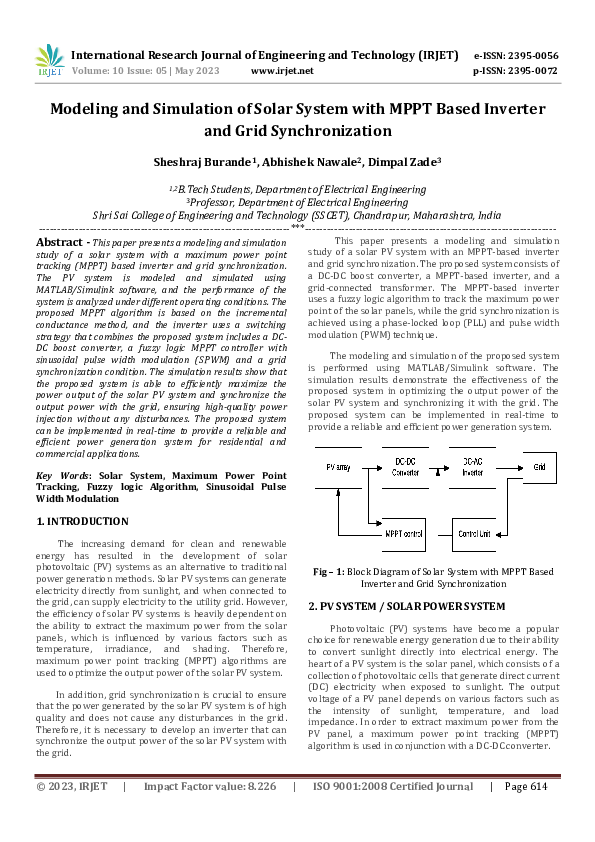 (PDF) Modeling and Simulation of Solar System with MPPT Based Inverter ...