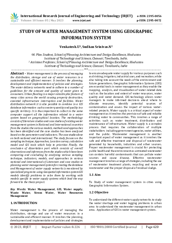 (PDF) STUDY OF WATER MANAGEMENT SYSTEM USING GEOGRAPHIC INFORMATION SYSTEM
