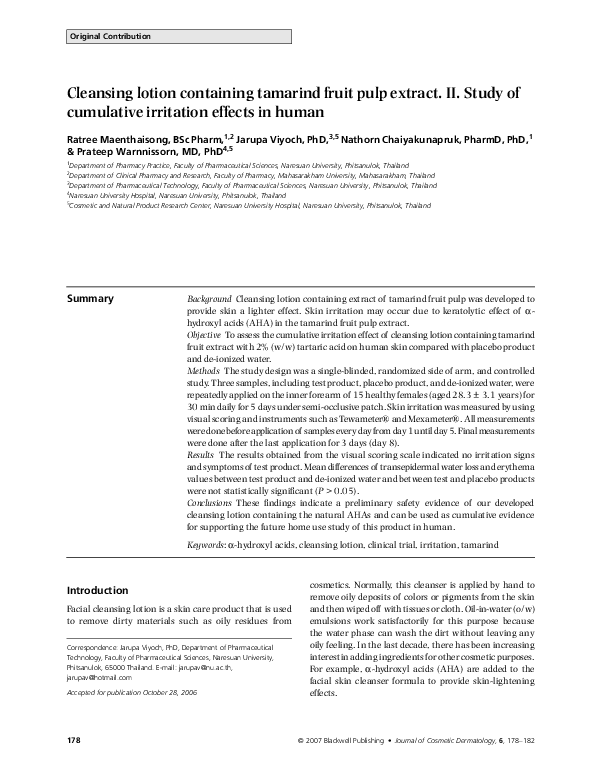 (PDF) Cleansing lotion containing tamarind fruit pulp extract. II ...