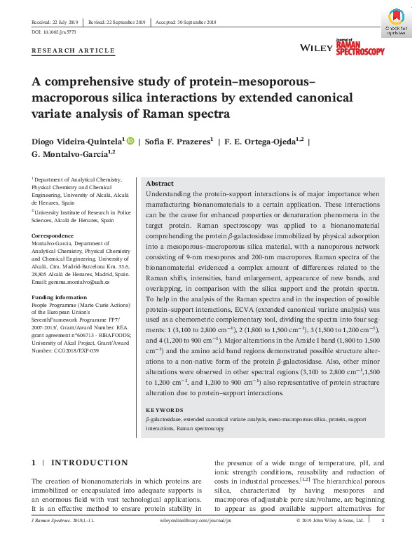 (PDF) Protein-Silica Interactions via Raman Spectroscopy