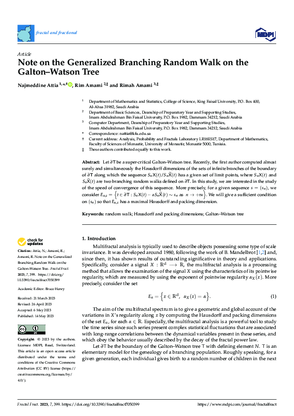(PDF) Note on the Generalized Branching Random Walk on the Galton–Watson Tree