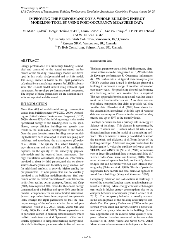 (PDF) Improving The Performance Of A Whole-building Energy Modeling Tool By Using Post-occupancy ...