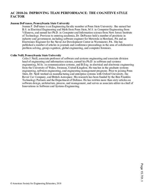 (PDF) Ac 2010-26: Improving Team Performance: The Cognitive Style Factor