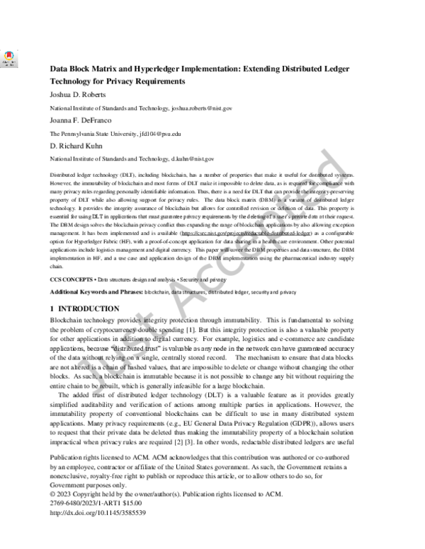 (PDF) Data Block Matrix and Hyperledger Implementation: Extending Distributed Ledger Technology ...