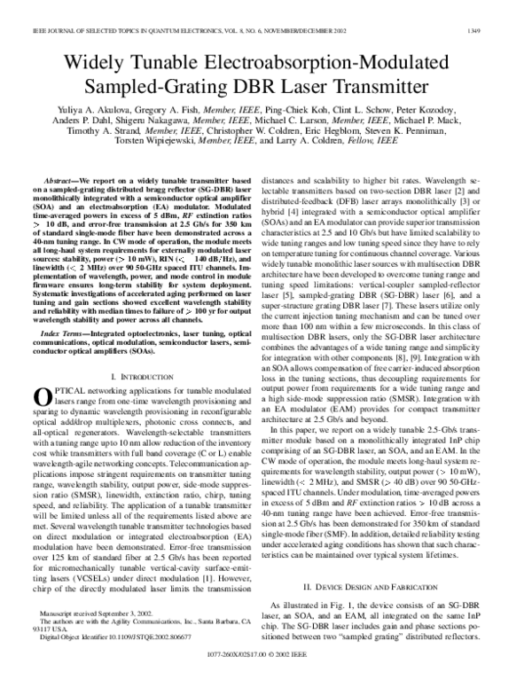 (PDF) Widely tunable electroabsorption-modulated sampled-grating DBR laser transmitter