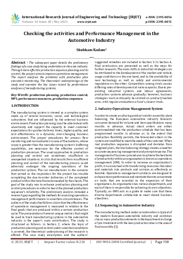 (PDF) Checking the activities and Performance Management in the Automotive Industry