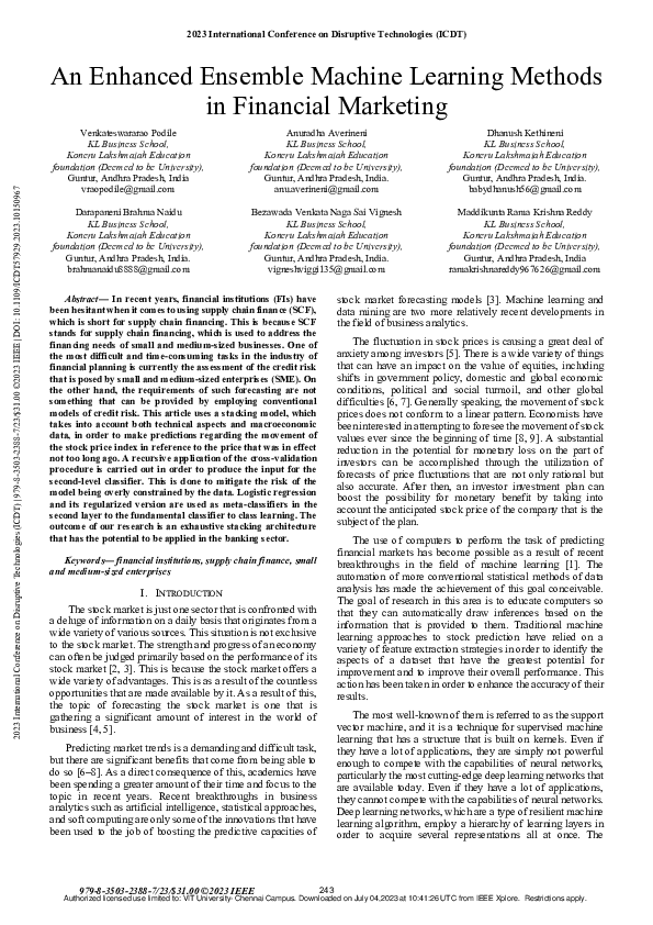 (PDF) An Enhanced Ensemble Machine Learning Methods in Financial Marketing