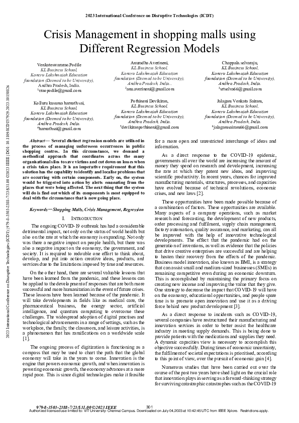 (PDF) Crisis Management in shopping malls using Different Regression Models
