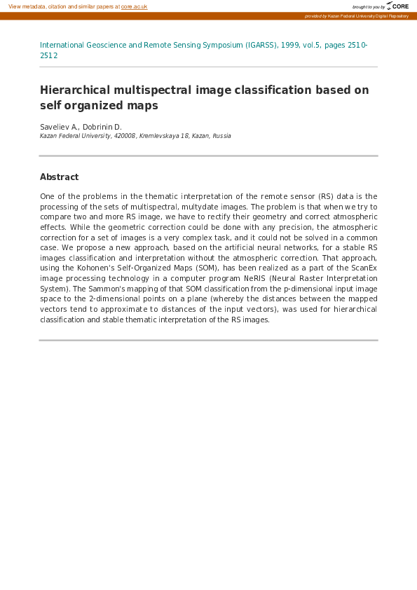 (PDF) Hierarchical multispectral image classification based on self organized maps | Anatoly ...