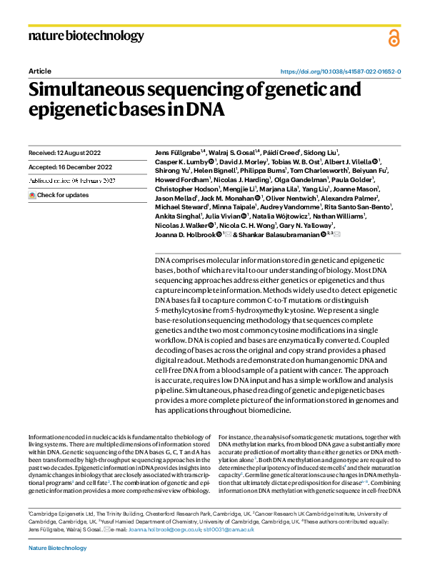 (PDF) Simultaneous sequencing of genetic and epigenetic bases in DNA