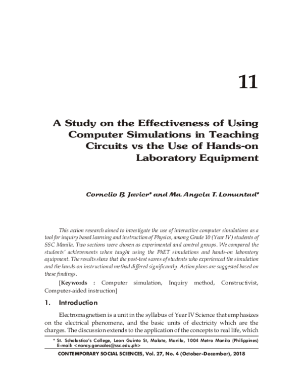 (PDF) A Study on the Effectiveness of Using Computer Simulations in Teaching Circuits vs the Use ...