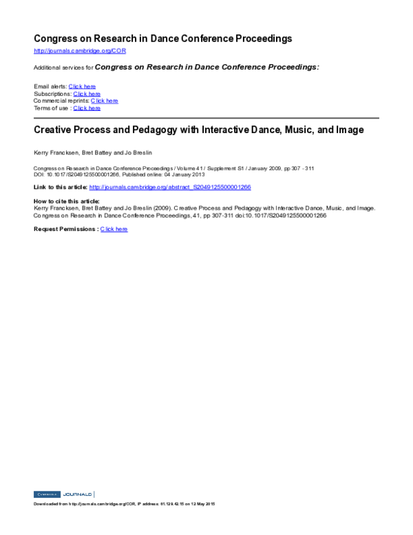 (PDF) Creative Process and Pedagogy with Interactive Dance, Music, and Image