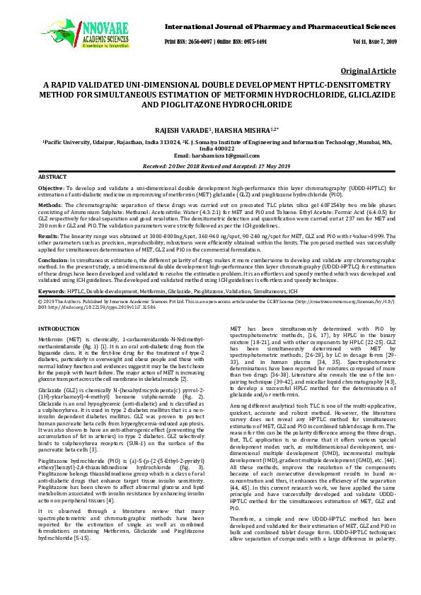 Pdf A Rapid Validated Uni Dimensional Double Development Hptlc Densitometry Method For