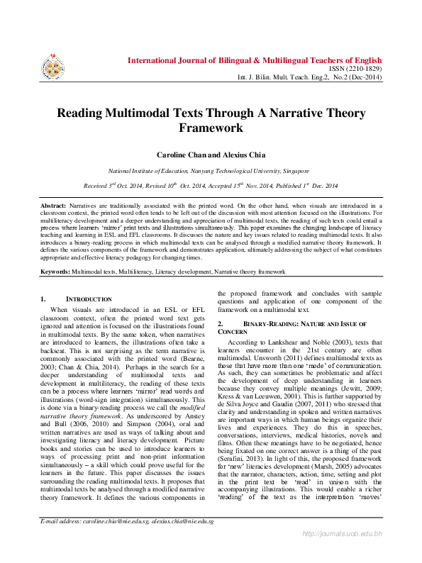 (PDF) Reading Multimodal Texts Through A Narrative Theory Framework