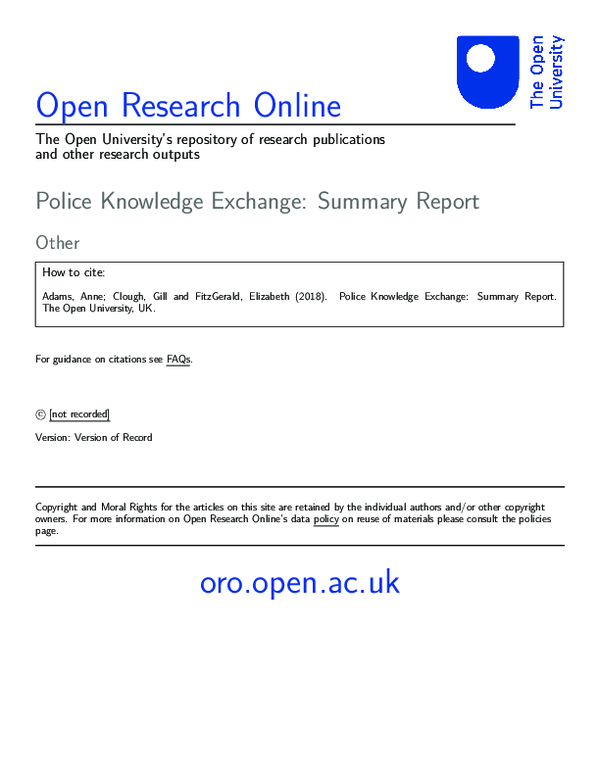 (PDF) Police Knowledge Exchange: Summary Report