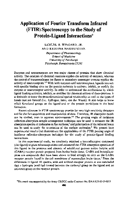 (PDF) Application of Fourier Transform Infrared (FTIR) Spectroscopy to the Study of Protein ...