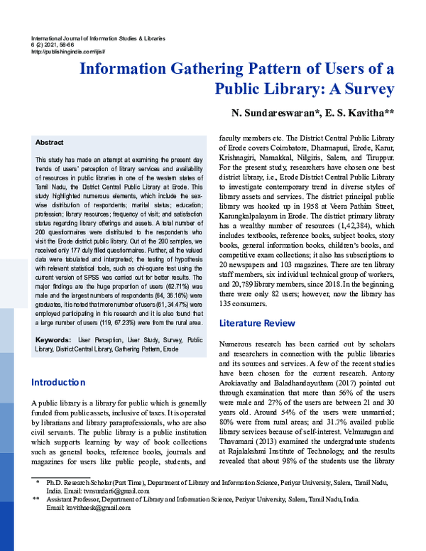 (PDF) Information Gathering Pattern of Users of a Public Library: A Survey