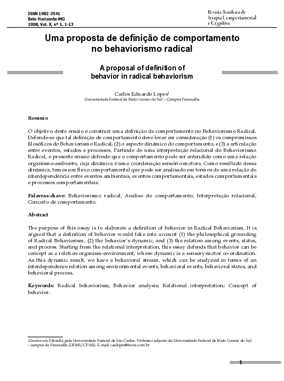 (PDF) A proposal of definition of behavior in radical behaviorism