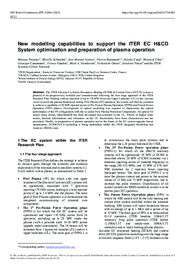 (PDF) New modelling capabilities to support the ITER EC H&CD System ...