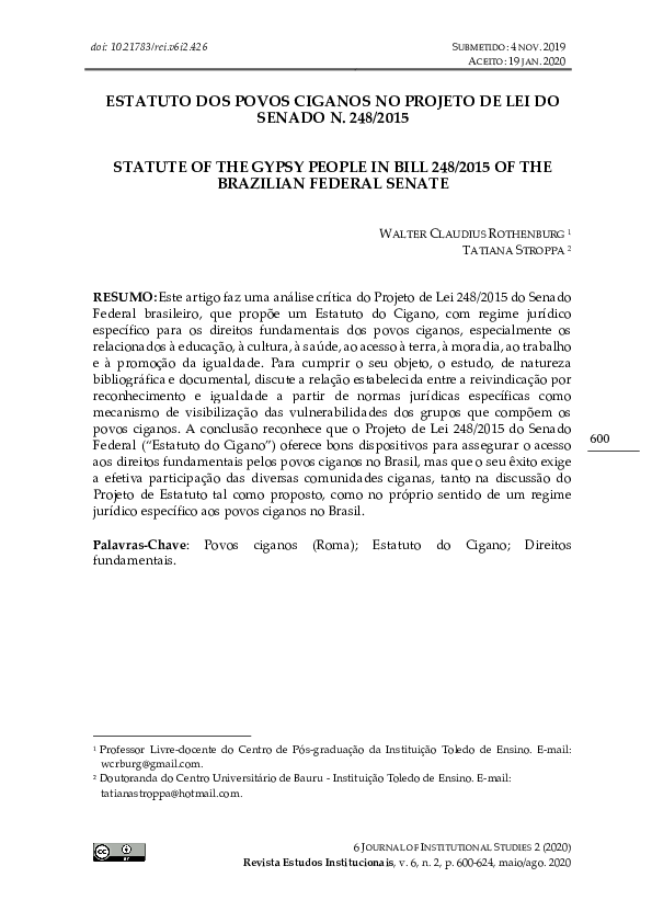 (PDF) ESTATUTO DOS POVOS CIGANOS NO PROJETO DE LEI DO SENADO N. 248/ ...
