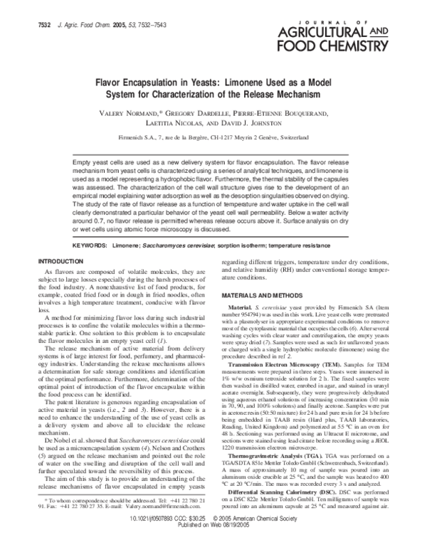 (PDF) Flavor Encapsulation in Yeasts: Limonene Used as a Model System ...