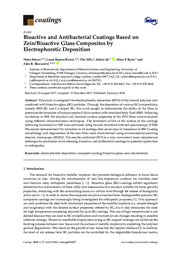 (PDF) Bioactive and Antibacterial Coatings Based on Zein/Bioactive ...