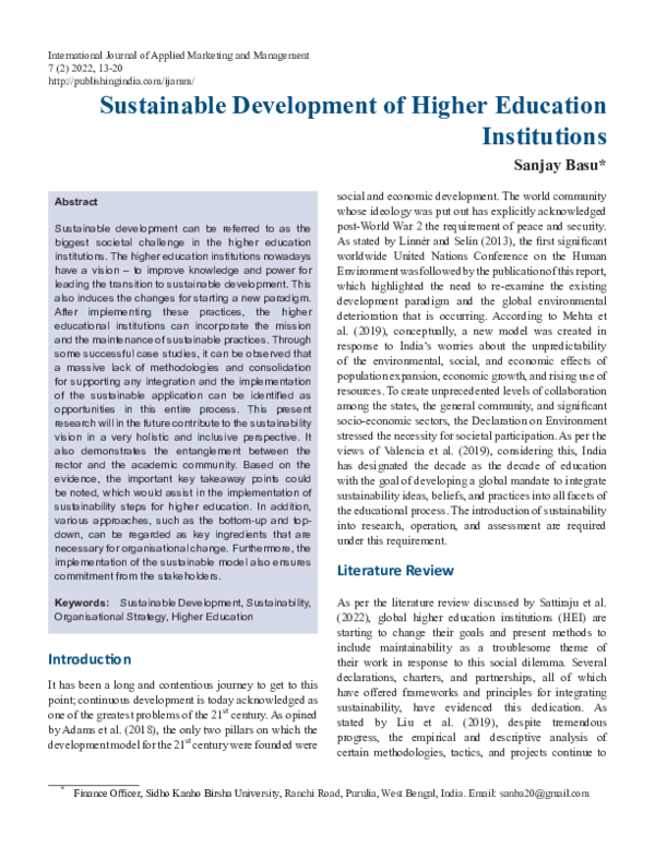 (PDF) Sustainable Development of Higher Education Institutions