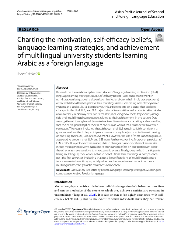 (PDF) Charting the motivation, self-efficacy beliefs, language learning ...
