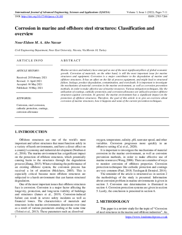 (PDF) Corrosion in marine and offshore steel structures: Classification ...