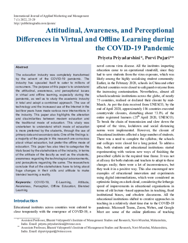(PDF) Attitudinal, Awareness, and Perceptional Differences in Virtual ...