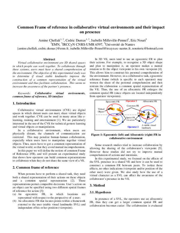 (PDF) Common Frame of reference in collaborative virtual environments and their impact on ...