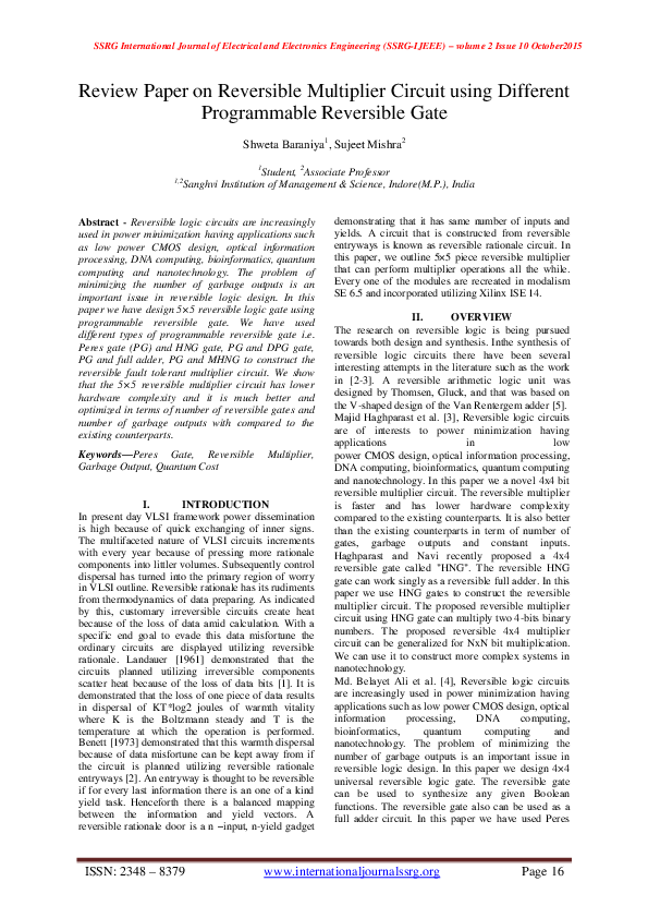 (PDF) Review Paper on Reversible Multiplier Circuit using Different ...